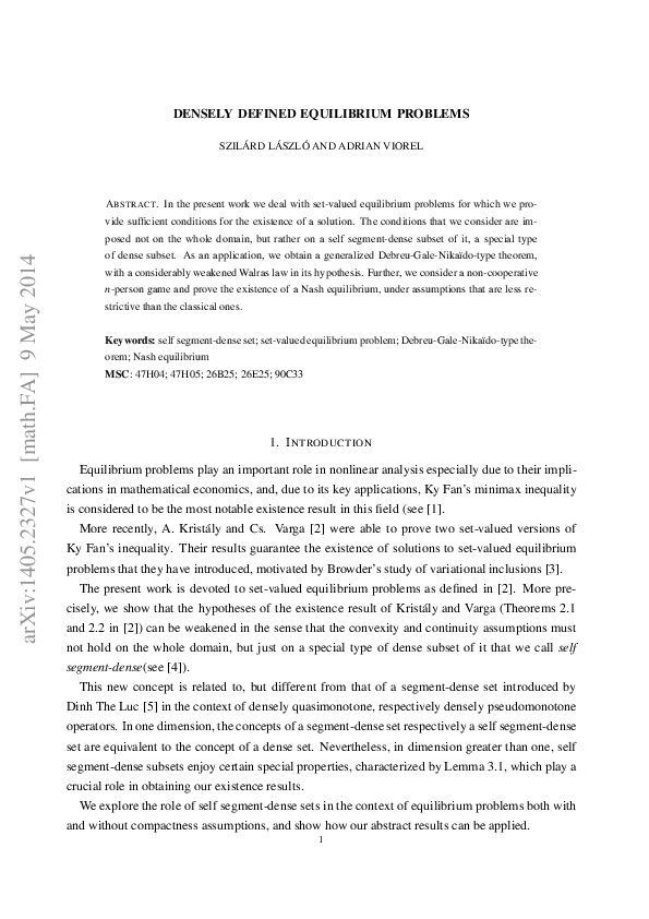(PDF) Densely Defined Equilibrium Problems