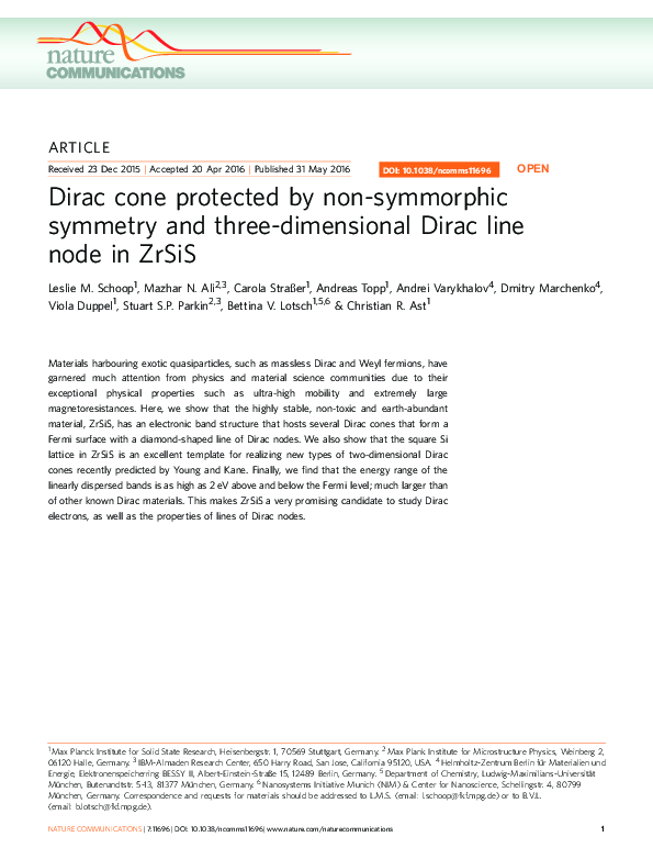 (PDF) Dirac cone protected by non-symmorphic symmetry and three ...