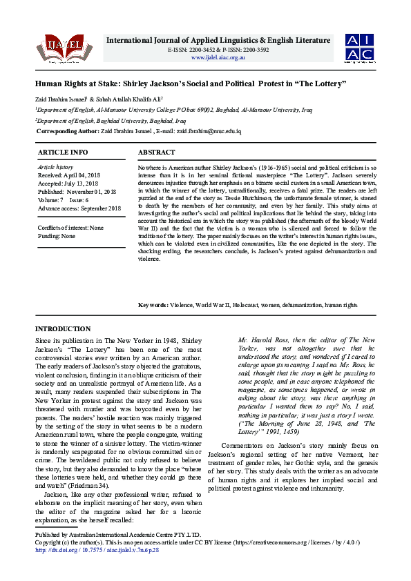(PDF) Human Rights at Stake: Shirley Jackson’s Social and Political ...