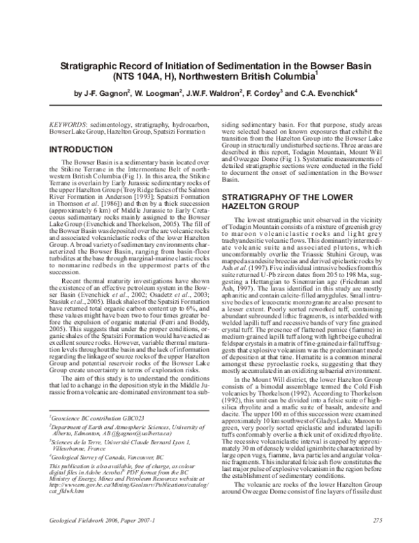 (PDF) Stratigraphic record of initiation of sedimentation in the Bowser ...