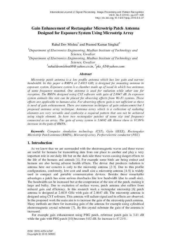 (PDF) Gain Enhancement of Rectangular Microstrip Patch Antenna Designed for Exposure System ...