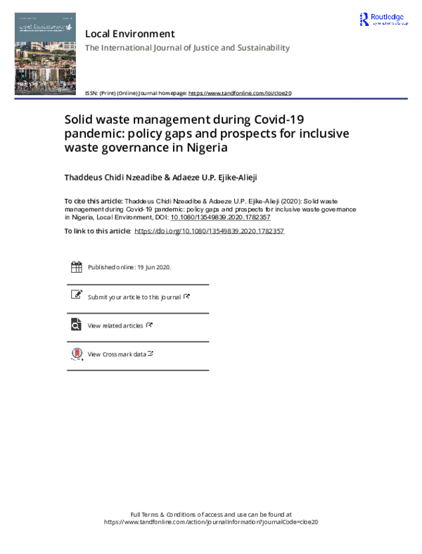 (PDF) Solid waste management during Covid-19 pandemic: policy gaps and ...