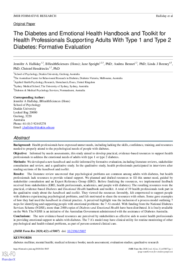 (PDF) The Diabetes and Emotional Health Handbook and Toolkit for Health ...