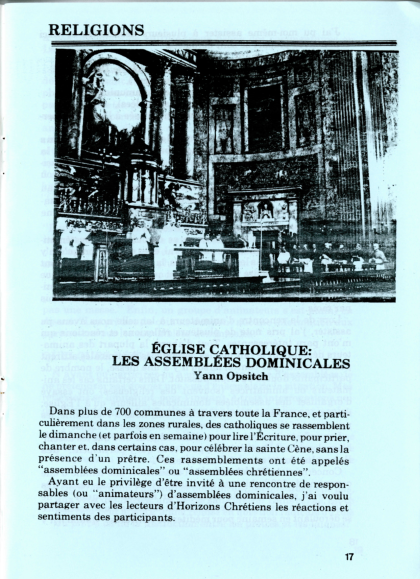(PDF) Eglise catholique : les assemblées dominicales - Catholic Church ...