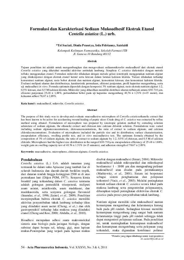 (PDF) Formulasi dan Karakterisasi Sediaan Mukoadhesif Ekstrak Etanol ...