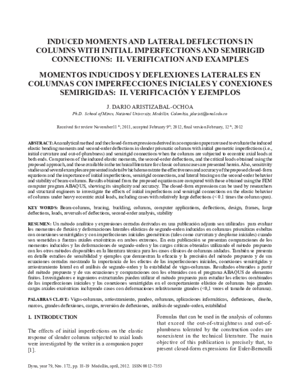 (PDF) Induced Moments and Lateral Deflections in Columns with Initial ...