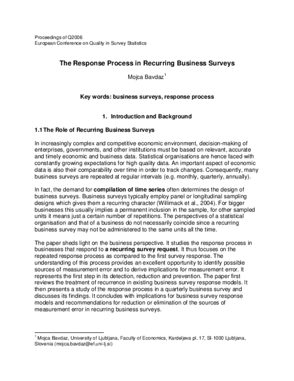 (PDF) The Response Process in Recurring Business Surveys