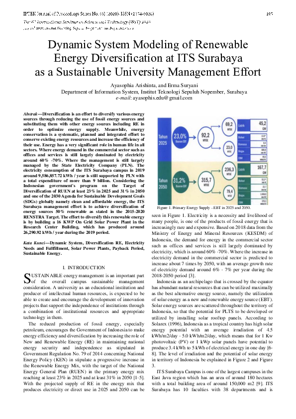 (PDF) Dynamic System Modeling of Renewable Energy Diversification at ITS Surabaya as a ...