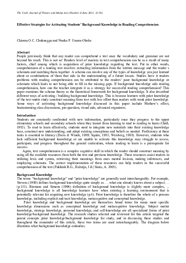 (PDF) Effective Strategies for Activating Students' Background ...