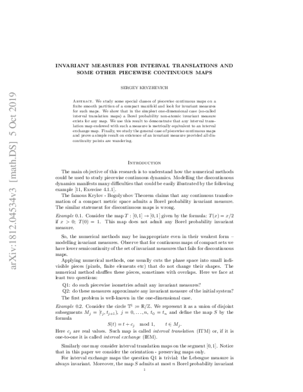 (PDF) Invariant measures for some piecewise continuous maps