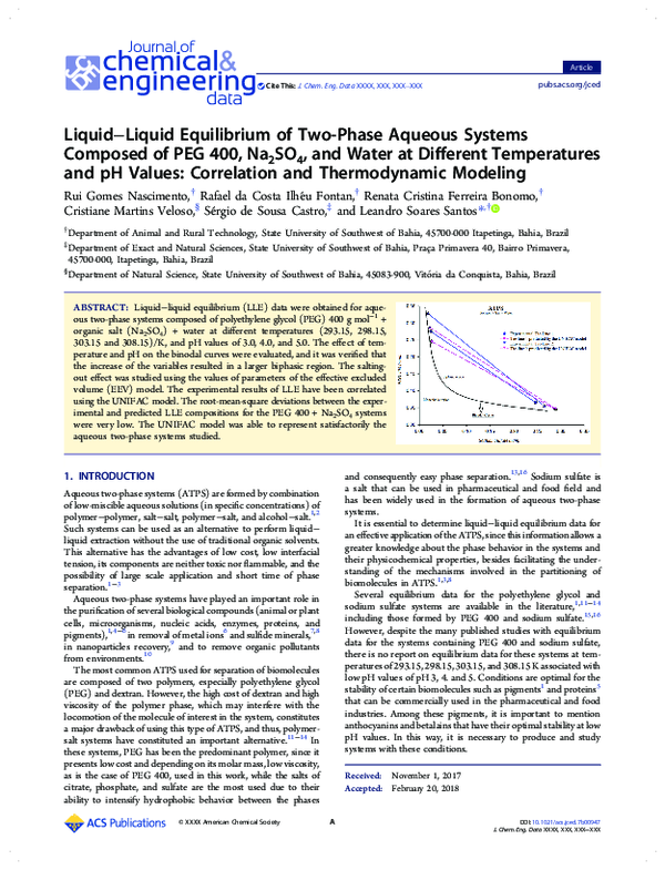(PDF) Liquid–Liquid Equilibrium of Two-Phase Aqueous Systems Composed ...