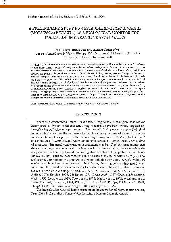(PDF) A preliminary study for establishing Perna viridis (Mollusca ...