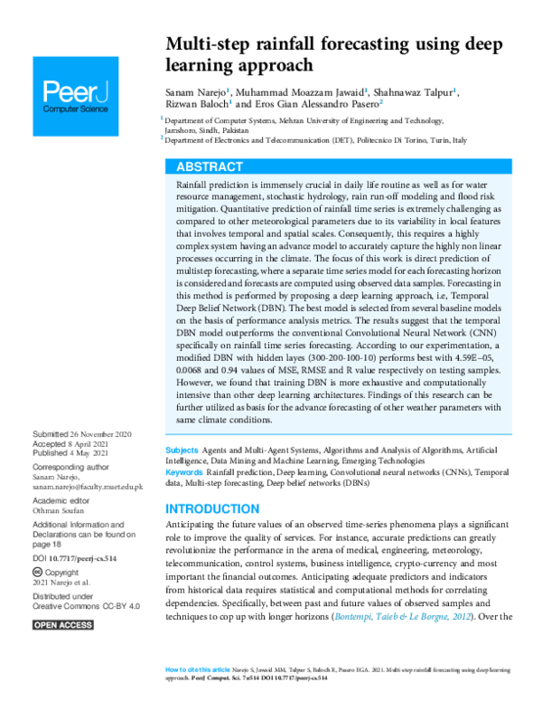 Multi-step rainfall forecasting using deep learning approach