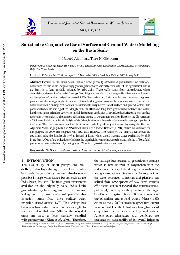 Pdf Sustainable Conjunctive Use Of Surface And Ground Water Modelling On The Basin Scale