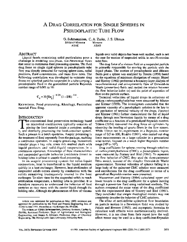 (PDF) A Drag Correlation for Single Spheres in Pseudoplastic Tube Flow