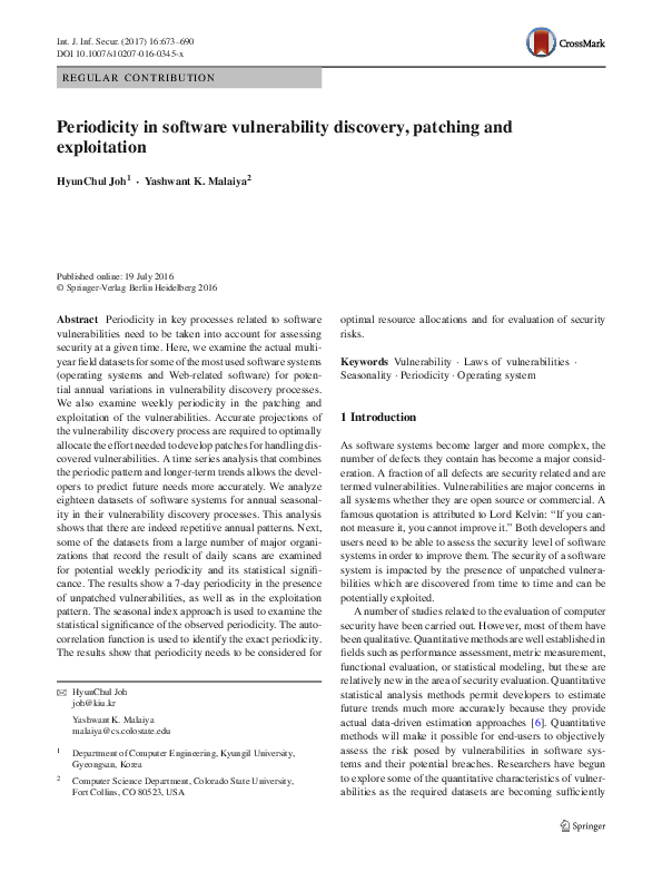 (PDF) Periodicity in software vulnerability discovery, patching and exploitation