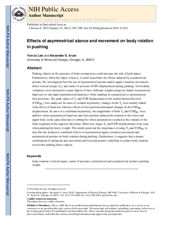 (PDF) Effects of asymmetrical stance and movement on body rotation in ...