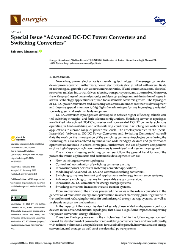 (PDF) Special Issue “Advanced DC-DC Power Converters and Switching Converters”