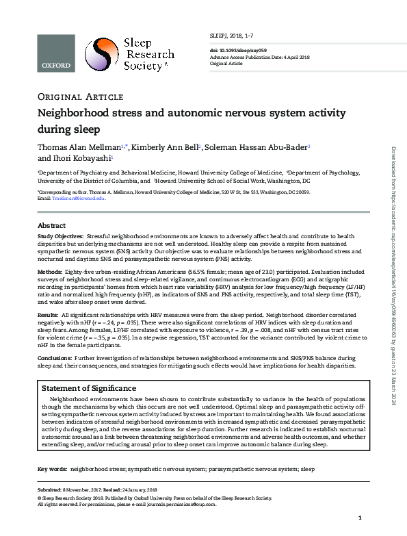 (PDF) Neighborhood stress and autonomic nervous system activity during ...