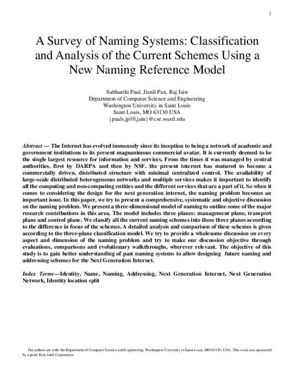 (PDF) A survey of naming systems: classification and analysis of the current schemes using a new ...