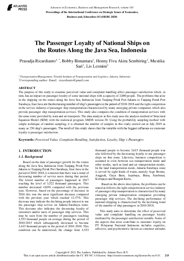 (PDF) The Passenger Loyalty of National Ships on the Routes Along the ...