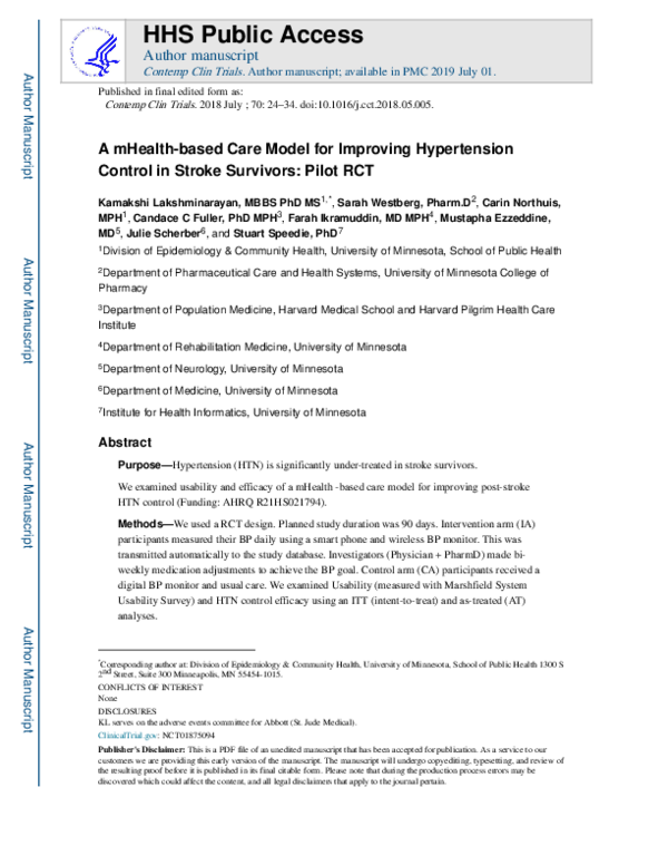 (PDF) A mHealth-based care model for improving hypertension control in ...