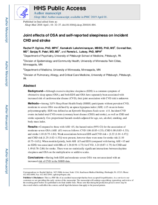 (PDF) Joint effects of OSA and self-reported sleepiness on incident CHD ...
