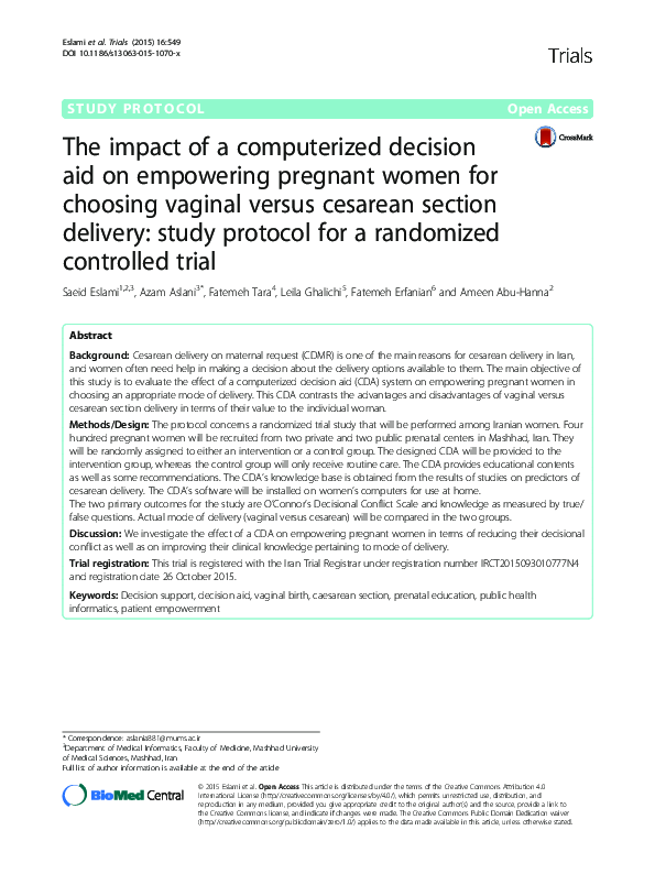 (PDF) The impact of a computerized decision aid on empowering pregnant women for choosing ...