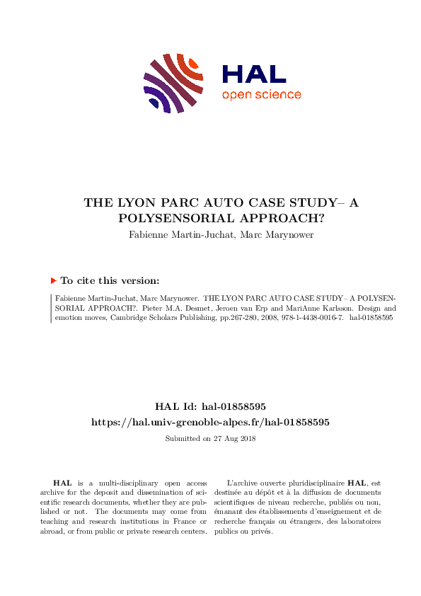 (PDF) The Lyon Parc Auto Case Study– a Polysensorial Approach?