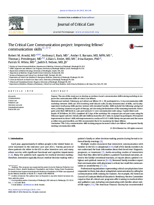 (PDF) The Critical Care Communication project: Improving fellows ...