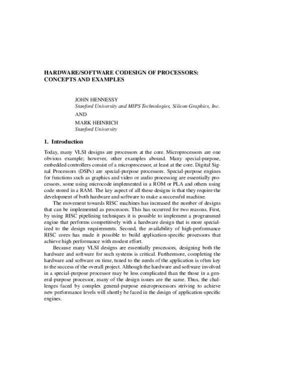 Pdf Hardware Software Codesign Of Processors Concepts And Examples