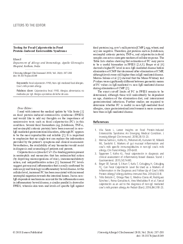 (PDF) Testing for Fecal Calprotectin in Food Protein–Induced ...