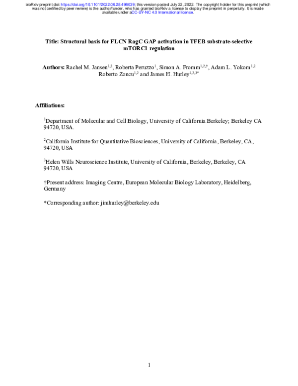 (PDF) Structural basis for FLCN RagC GAP activation in TFEB substrate ...