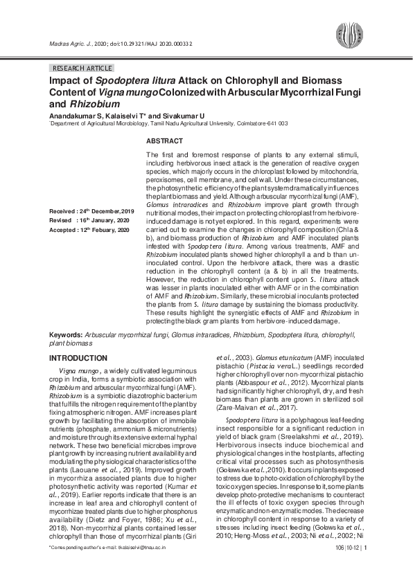 (PDF) Impact of Spodoptera litura Attack on Chlorophyll and Biomass ...