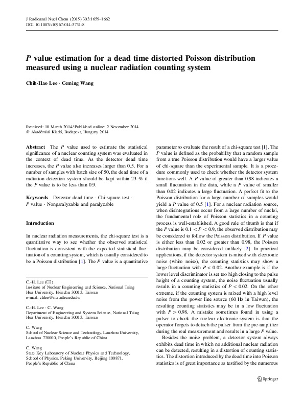 (PDF) P value estimation for a dead time distorted Poisson distribution ...
