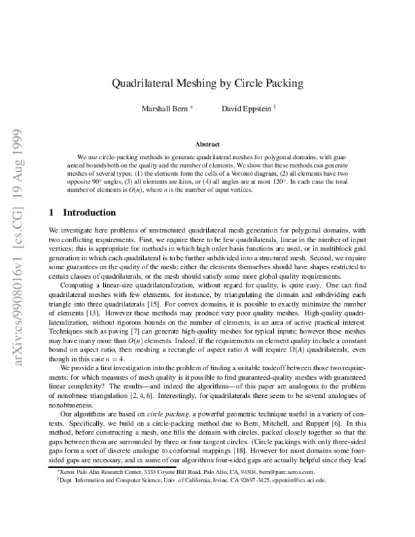 (PDF) Quadrilateral Meshing by Circle Packing