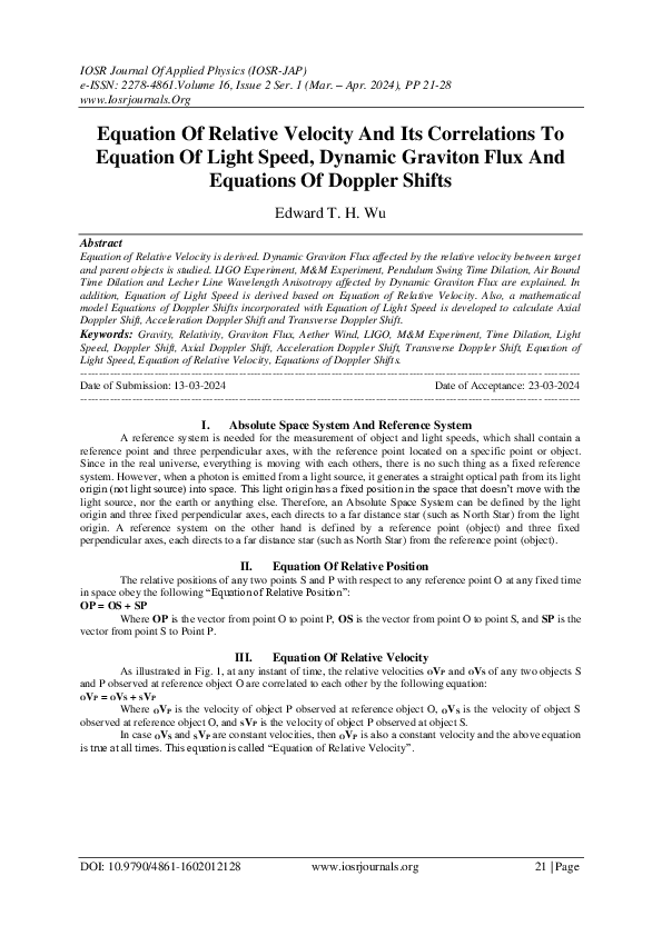 (PDF) Equation Of Relative Velocity And Its Correlations To Equation Of ...