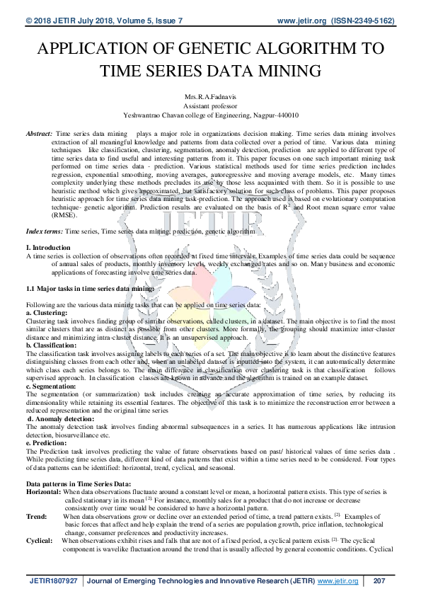 (PDF) Application of Genetic Algorithm to Time Series Data Mining