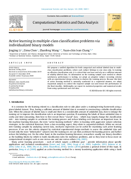 (PDF) Active learning in multiple-class classification problems via individualized binary models