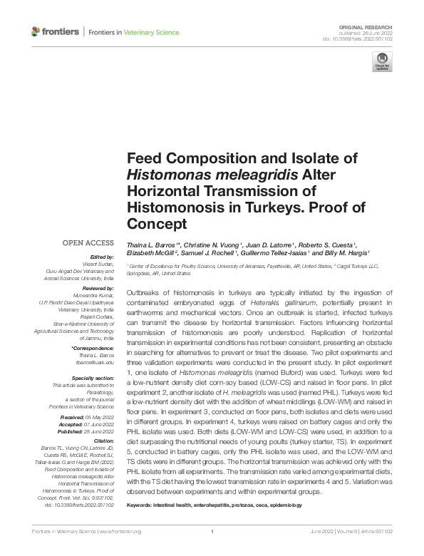 (PDF) Feed Composition and Isolate of Histomonas meleagridis Alter ...