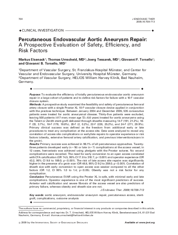 (PDF) Percutaneous Endovascular Aortic Aneurysm Repair: A Prospective ...
