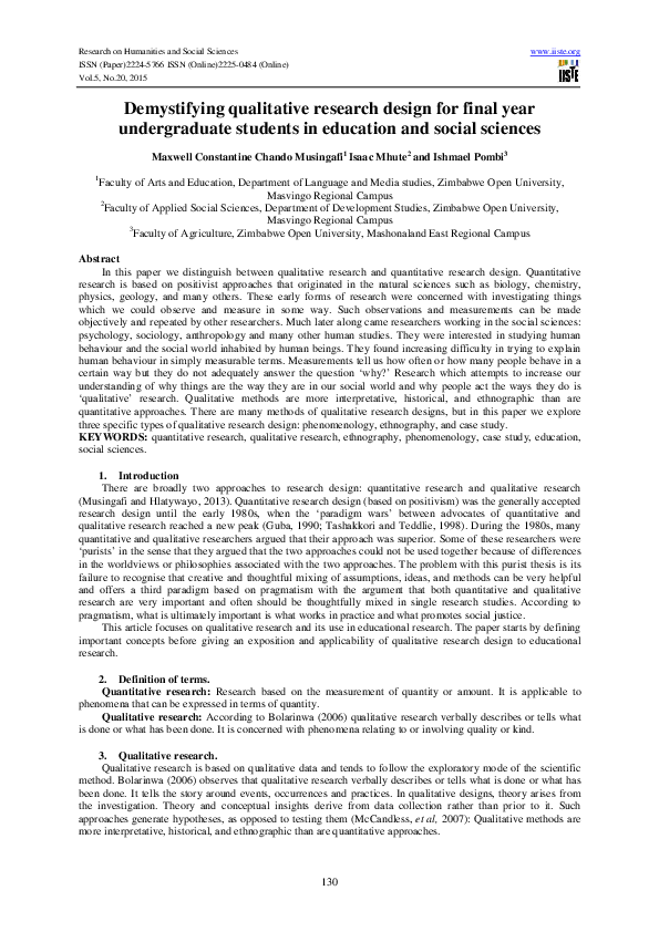 (PDF) Demystifying qualitative research design for final year undergraduate students in ...