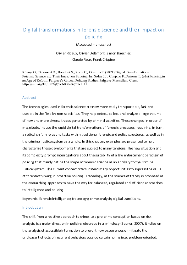 (PDF) Digital Transformations in Forensic Science and Their Impact on ...