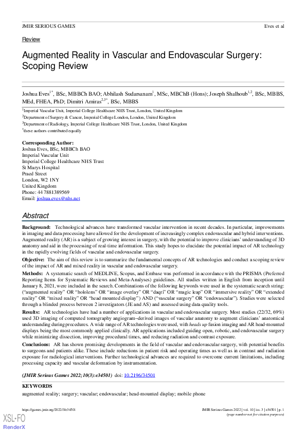 (PDF) Augmented Reality in Vascular and Endovascular Surgery: Scoping ...