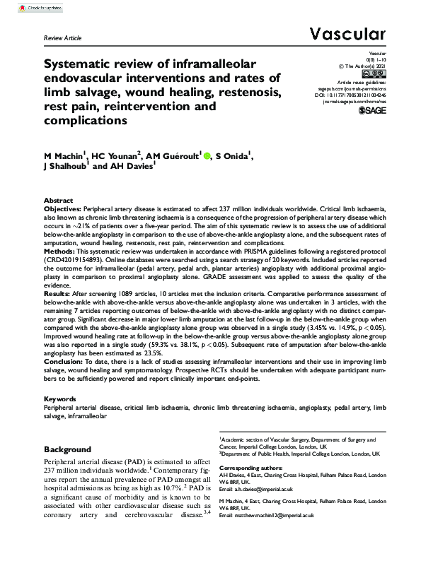(PDF) Systematic review of inframalleolar endovascular interventions ...