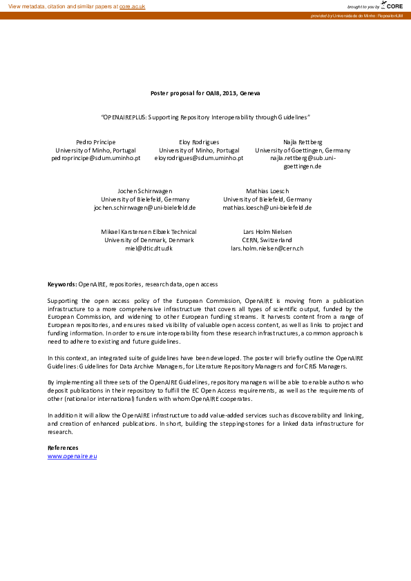 (PDF) OPENAIREPLUS: supporting repository interoperability through guidelines