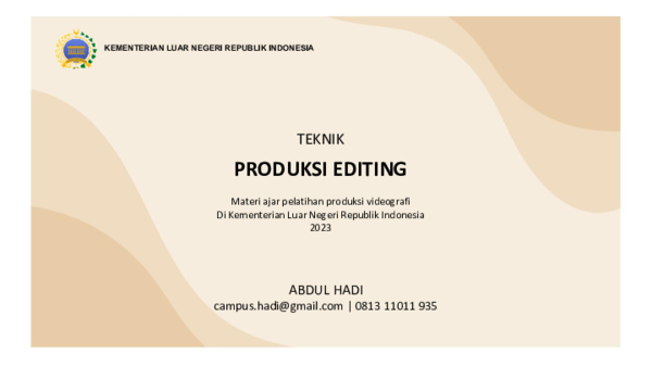 (PDF) Dasar produksi video editing - Materi ajar pelatihan produksi videografi