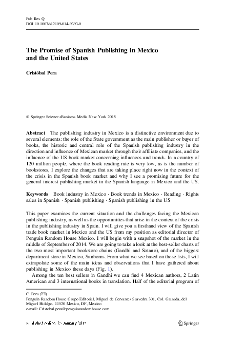 (PDF) The Promise of Spanish Publishing in Mexico and the United States