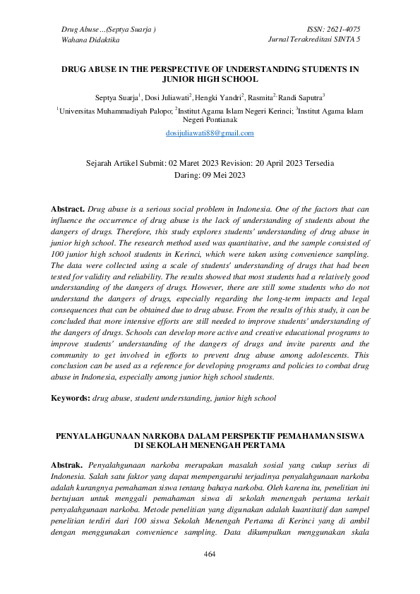 (PDF) Drug Abuse In The Perspective of Understanding Students In Junior ...