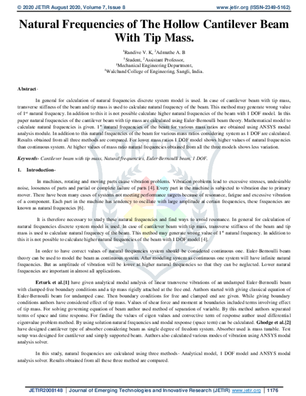 (PDF) Natural Frequencies of The Hollow Cantilever Beam With Tip Mass